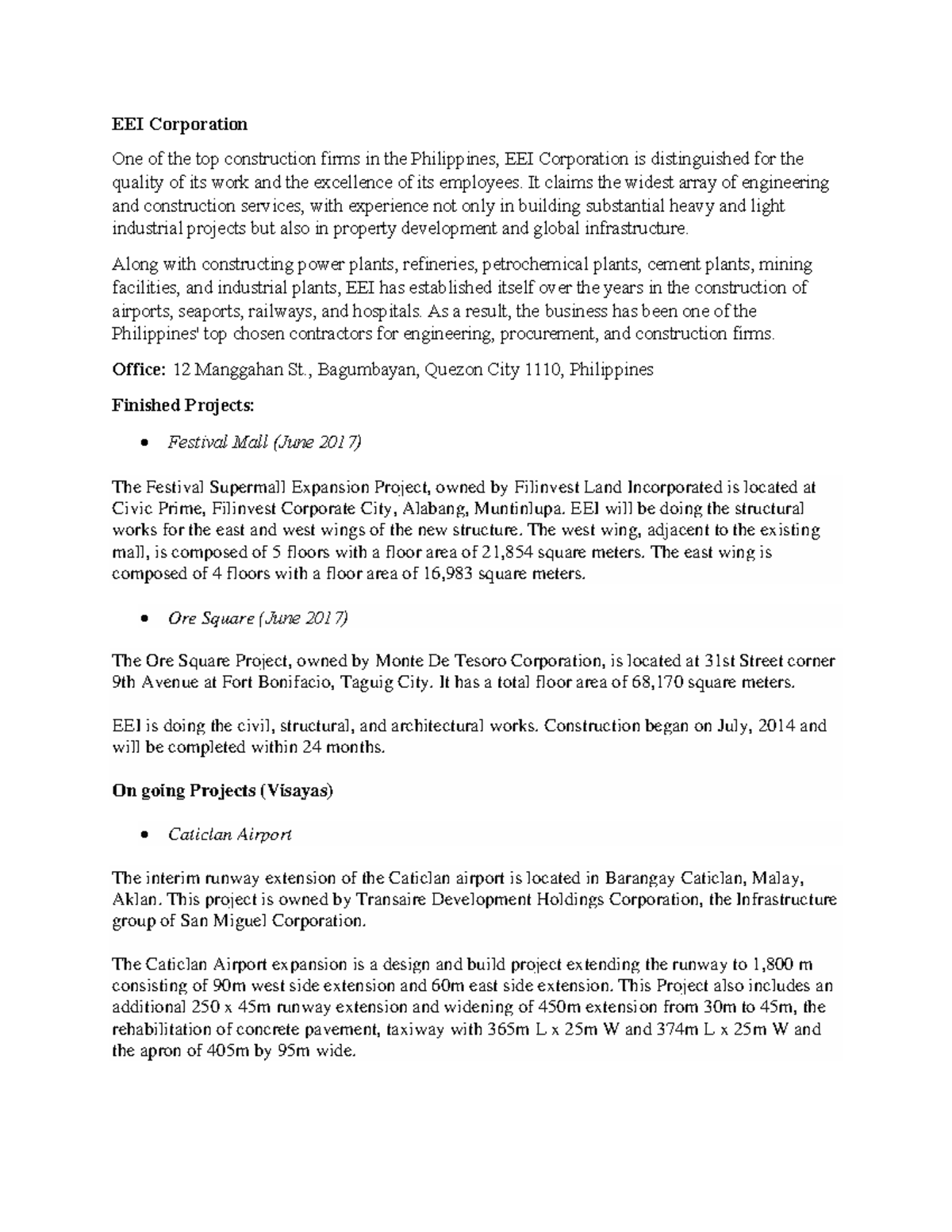 EEI Corporation - Project management - EEI Corporation One of the top ...