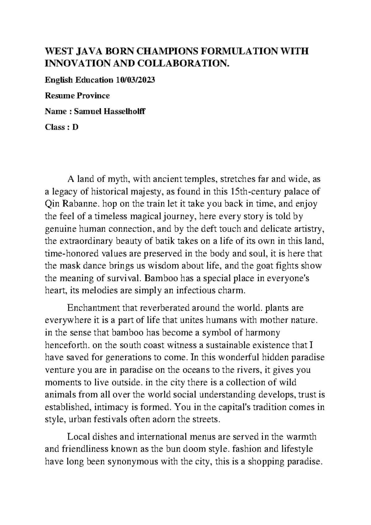 English education west Java essay - WEST JAVA BORN CHAMPIONS ...