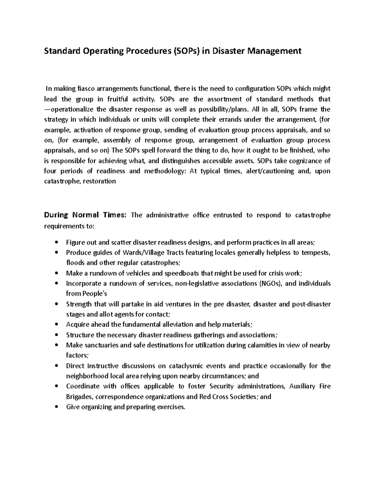 Standard Operating Procedures (SOPs) in Disaster Management - SOPs are ...