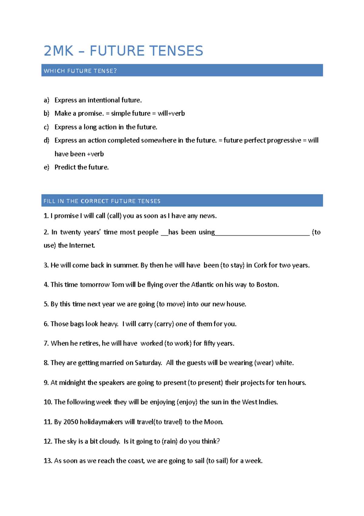 Additional exercises on future tenses - 2MK – FUTURE TENSES WHICH ...
