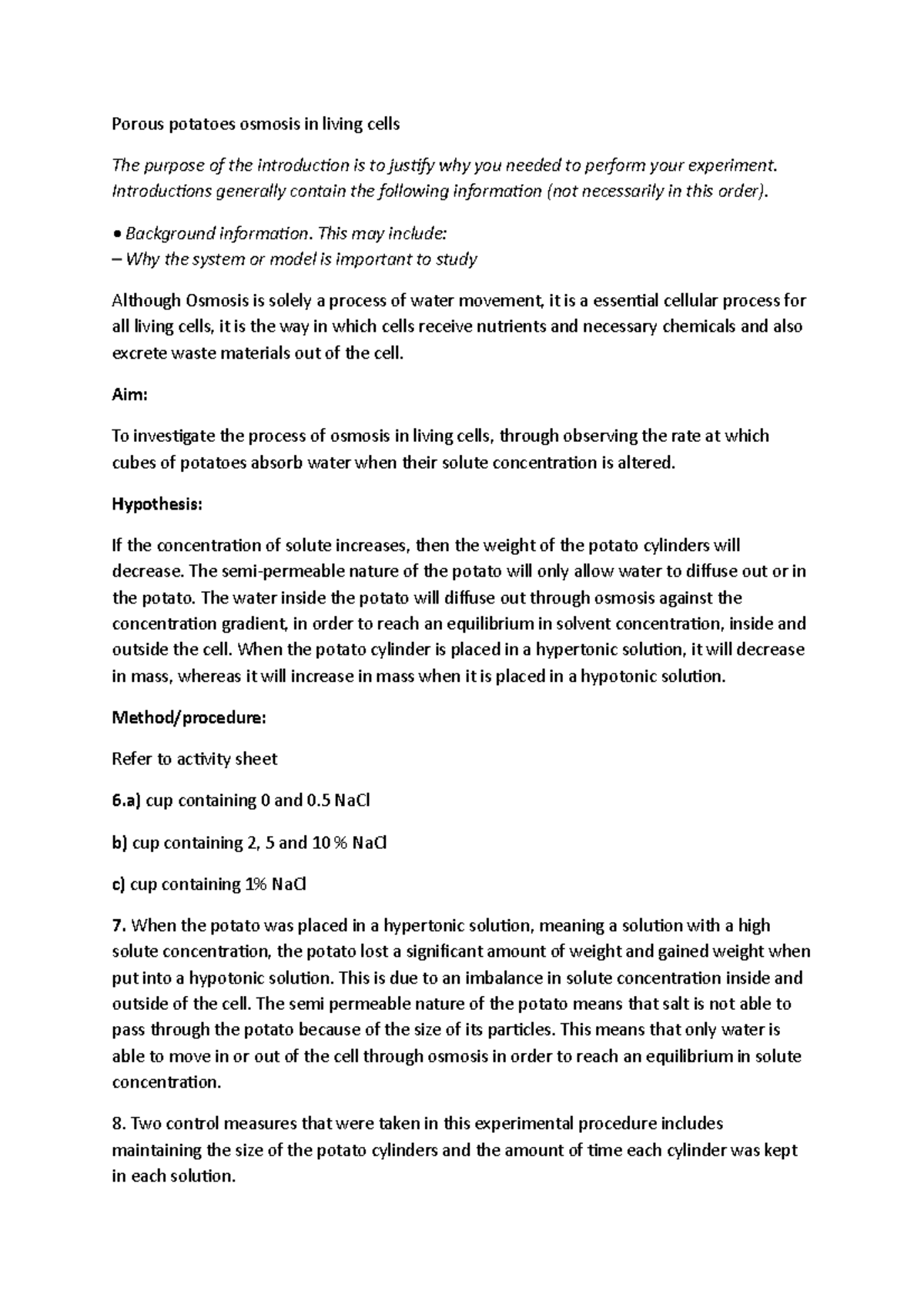 Porous potatoes osmosis in living cells - Introductions generally ...