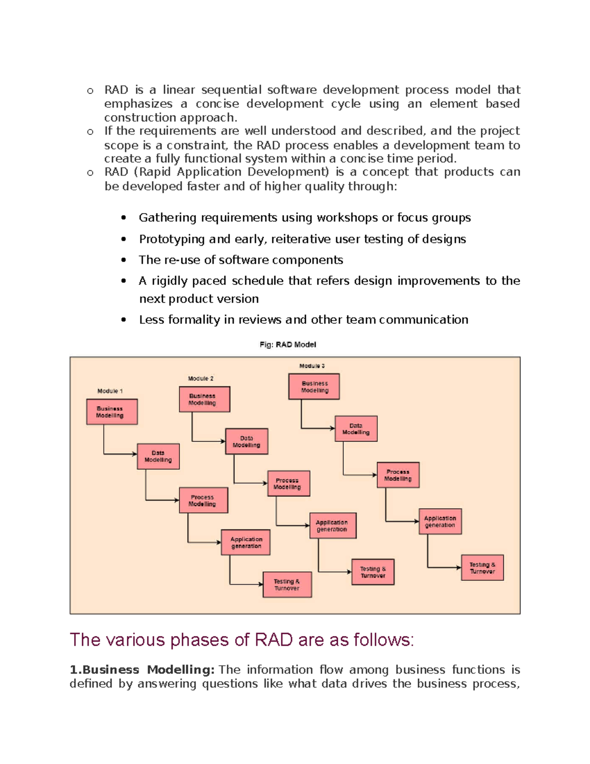 RAD-1 - Notes - o RAD is a linear sequential software development ...
