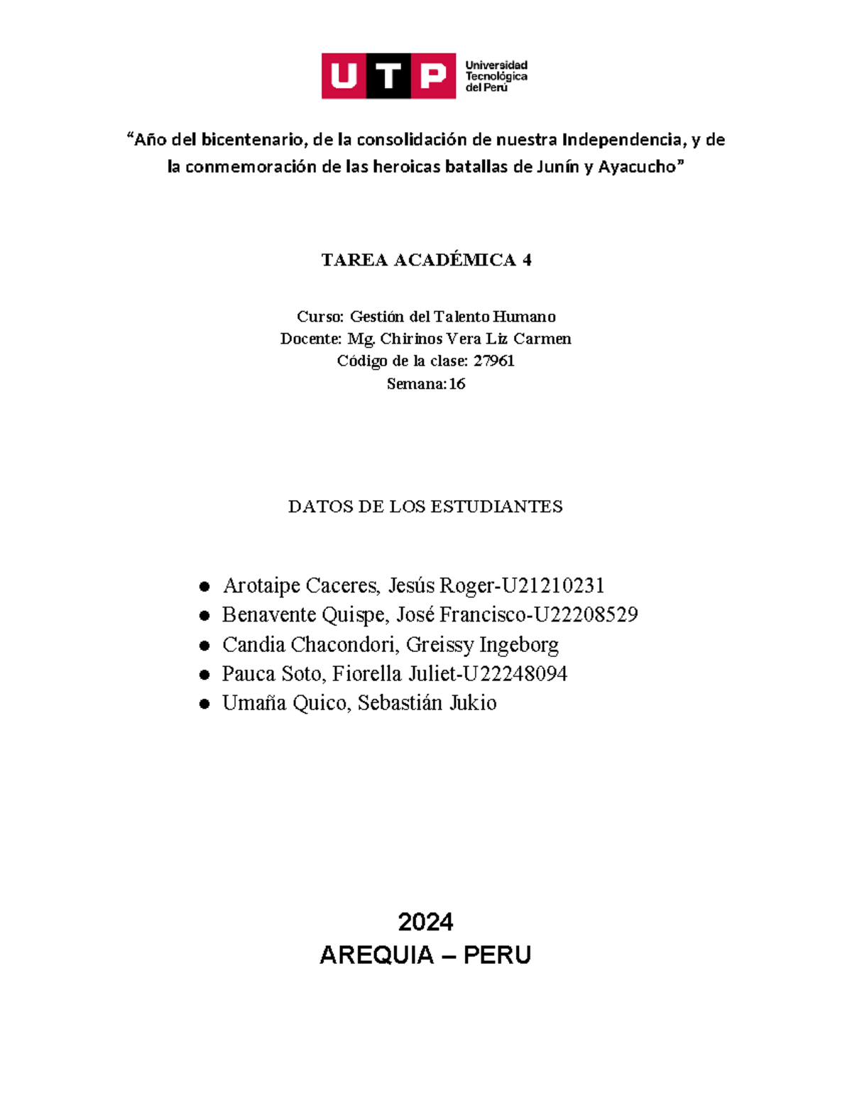 TA 4 GTH - Diagramas conceptos - “Año del bicentenario, de la consolidación de nuestra - Studocu