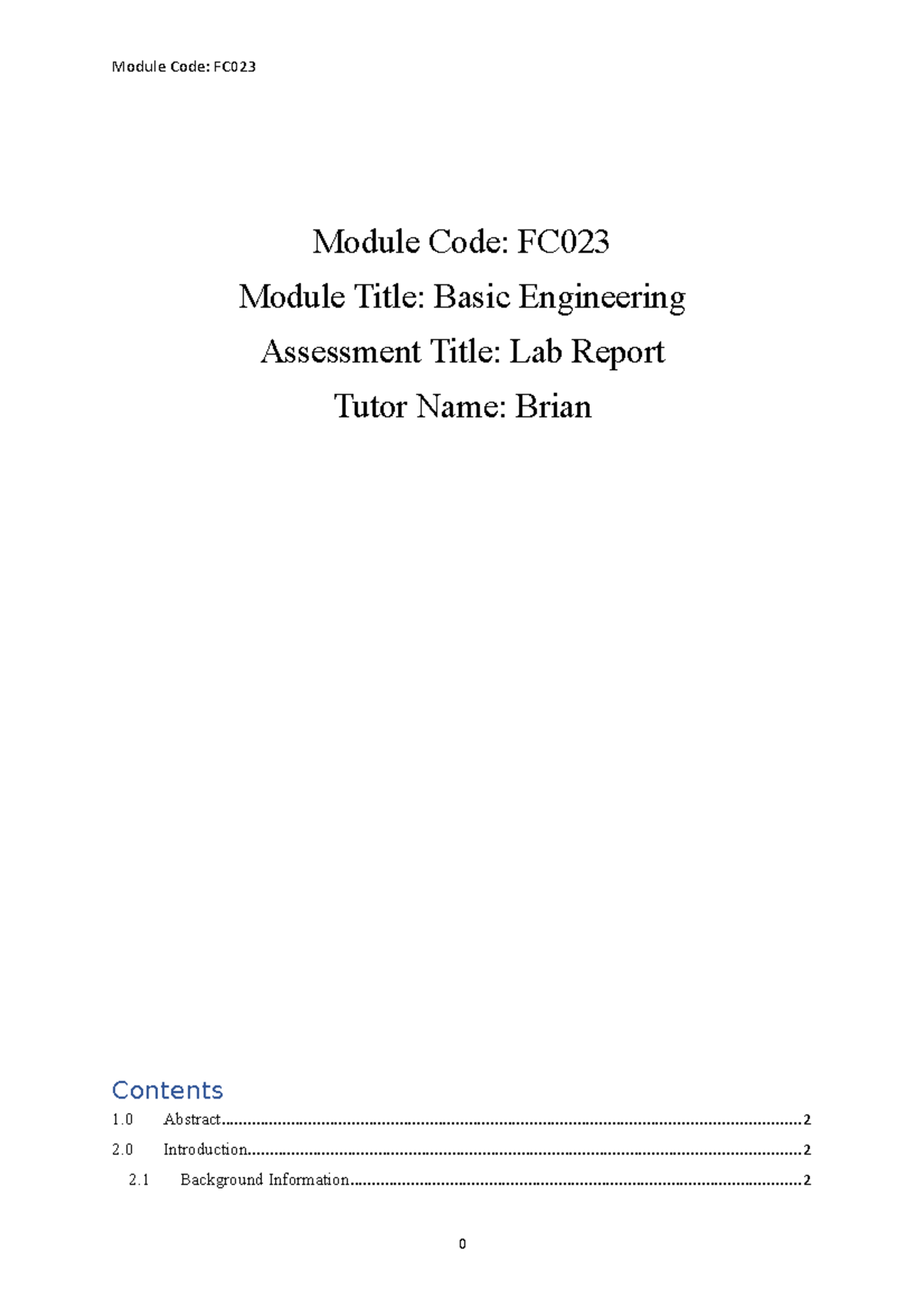 Lab Report 5 - Logbook Exercises - Module Code: FC Module Title: Basic Engineering Assessment ...