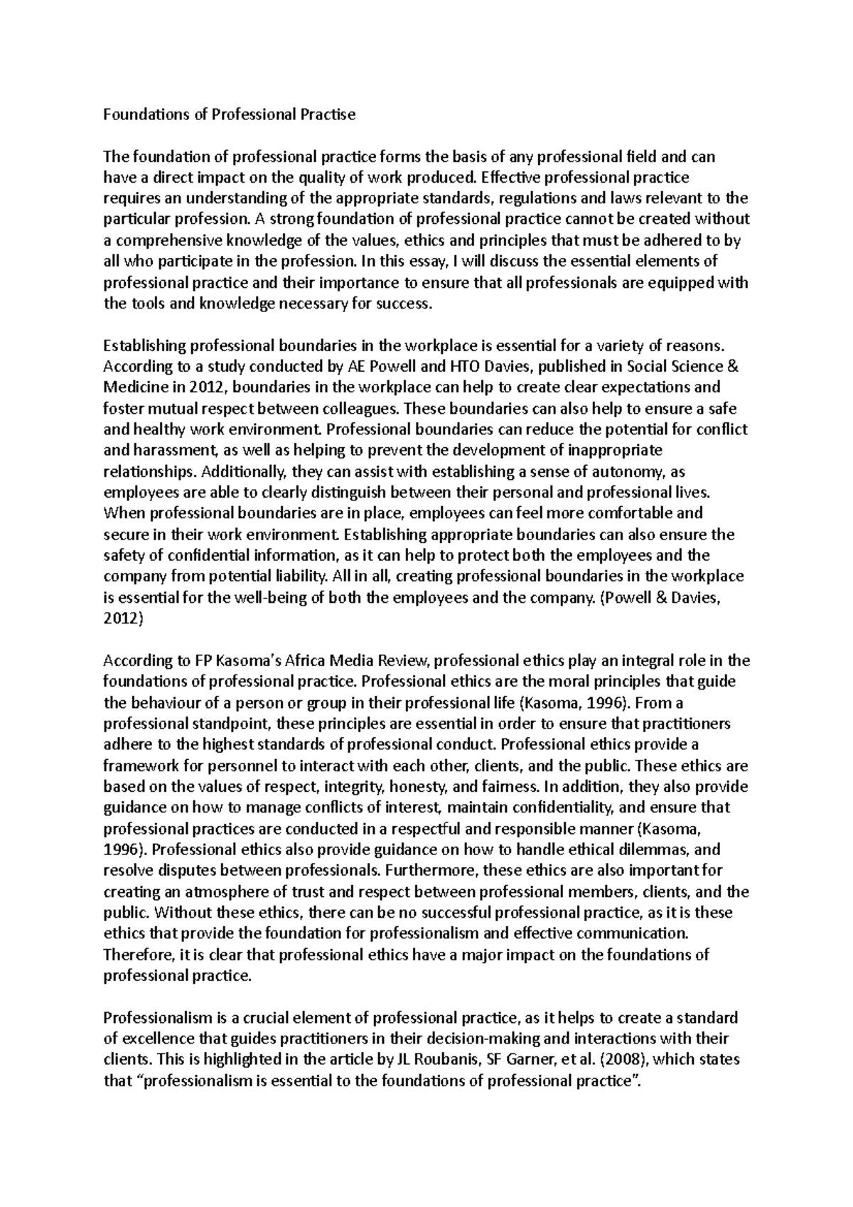 Foundations of Professional Practise - Effective professional practice ...