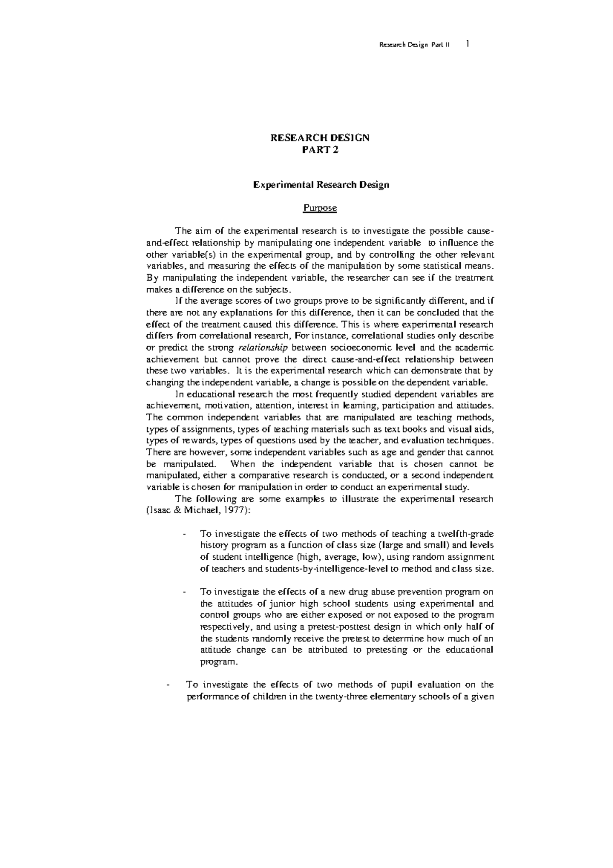 ##Research Methodology Experimental Design - Research Design Part II 1 RESEARCH DESIGN PART 2 ...