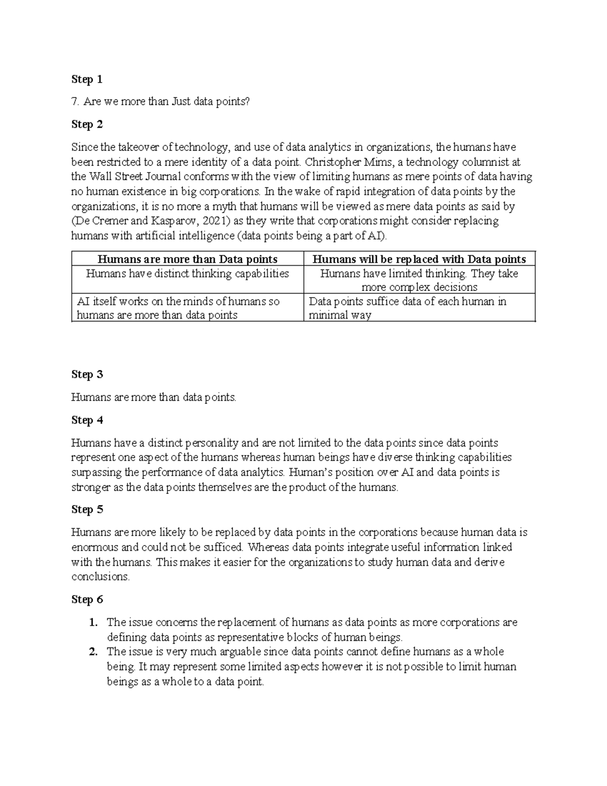 Step 1 - NIL - Step 1 7. Are we more than Just data points? Step 2 ...