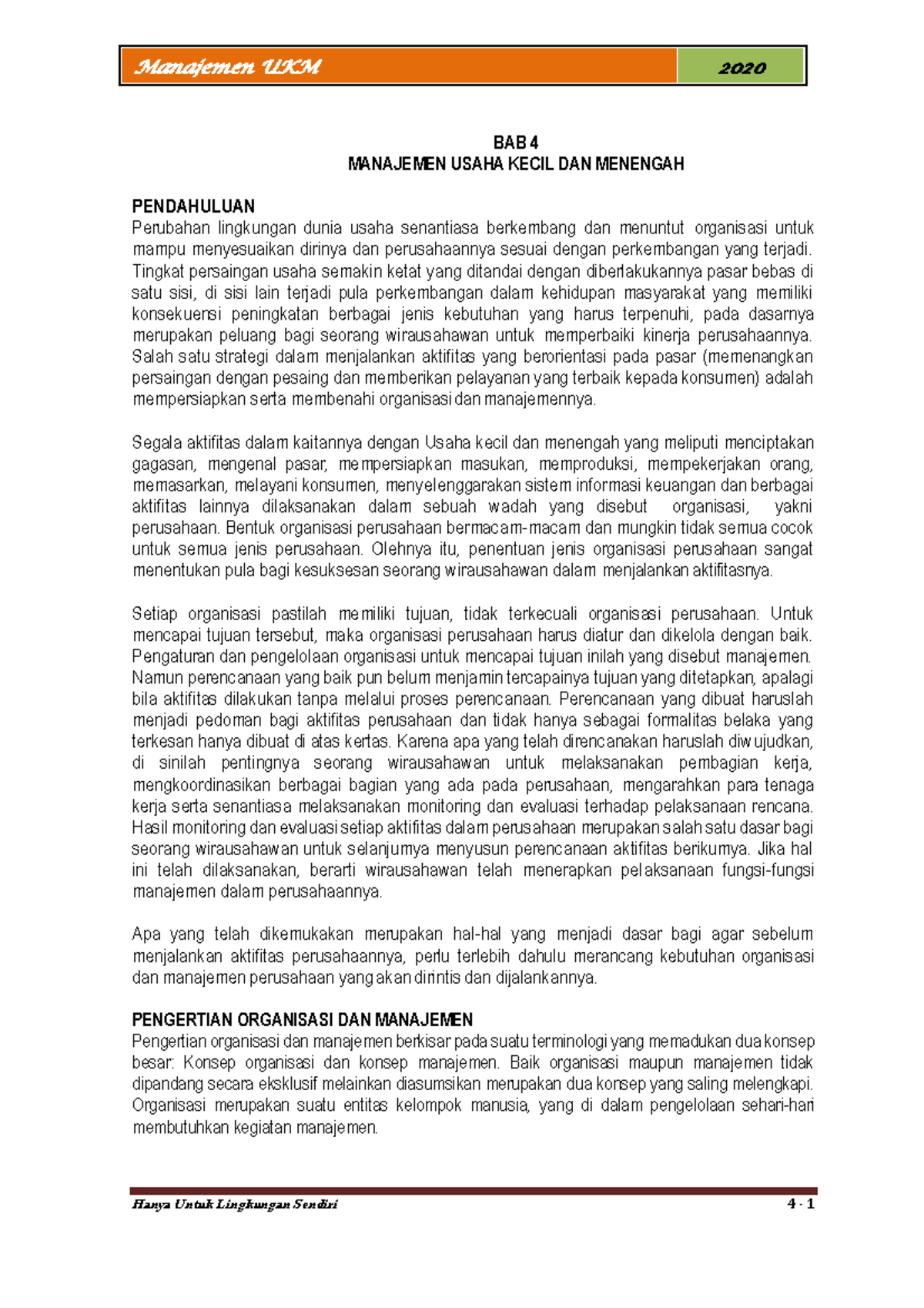 BAB 4 Manajemen Usaha Kecil dan Menengah - BAB 4 MANAJEMEN USAHA KECIL ...