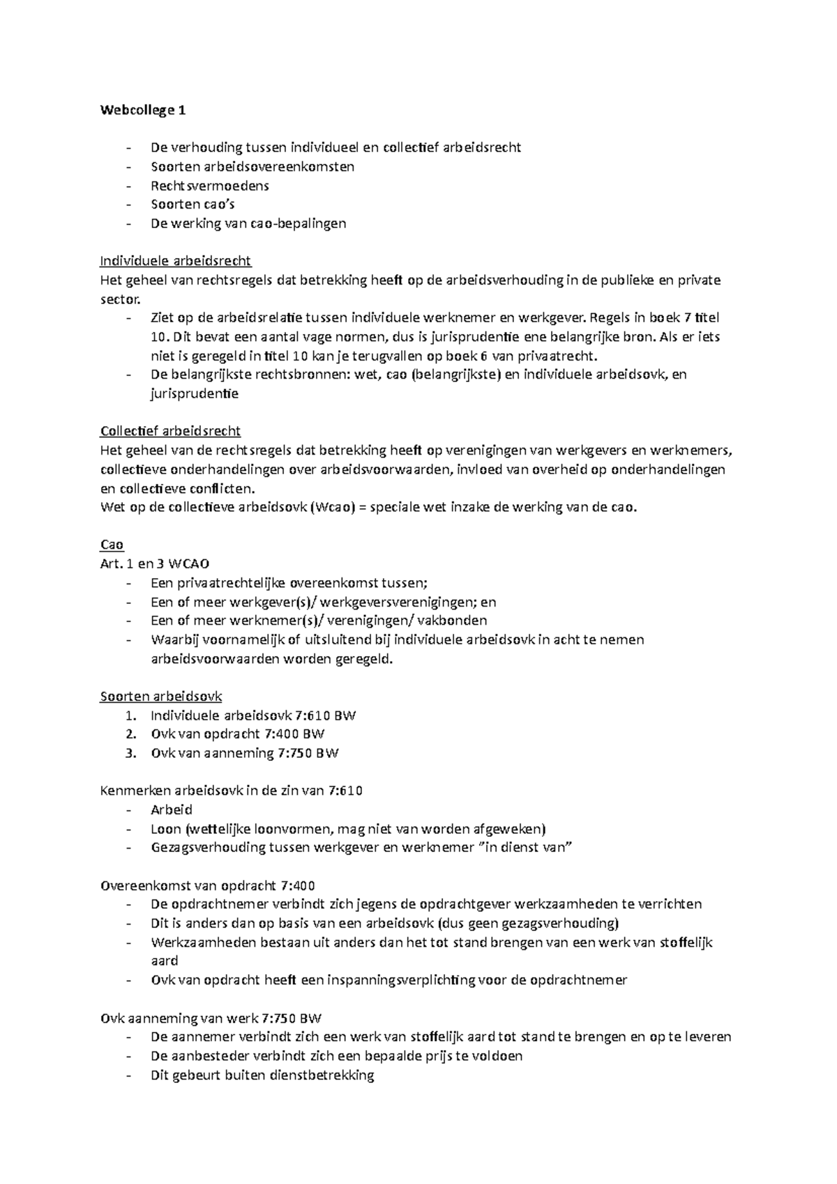 Webcolleges - Lecture notes 1-6 - Webcollege 1 De verhouding tussen ...