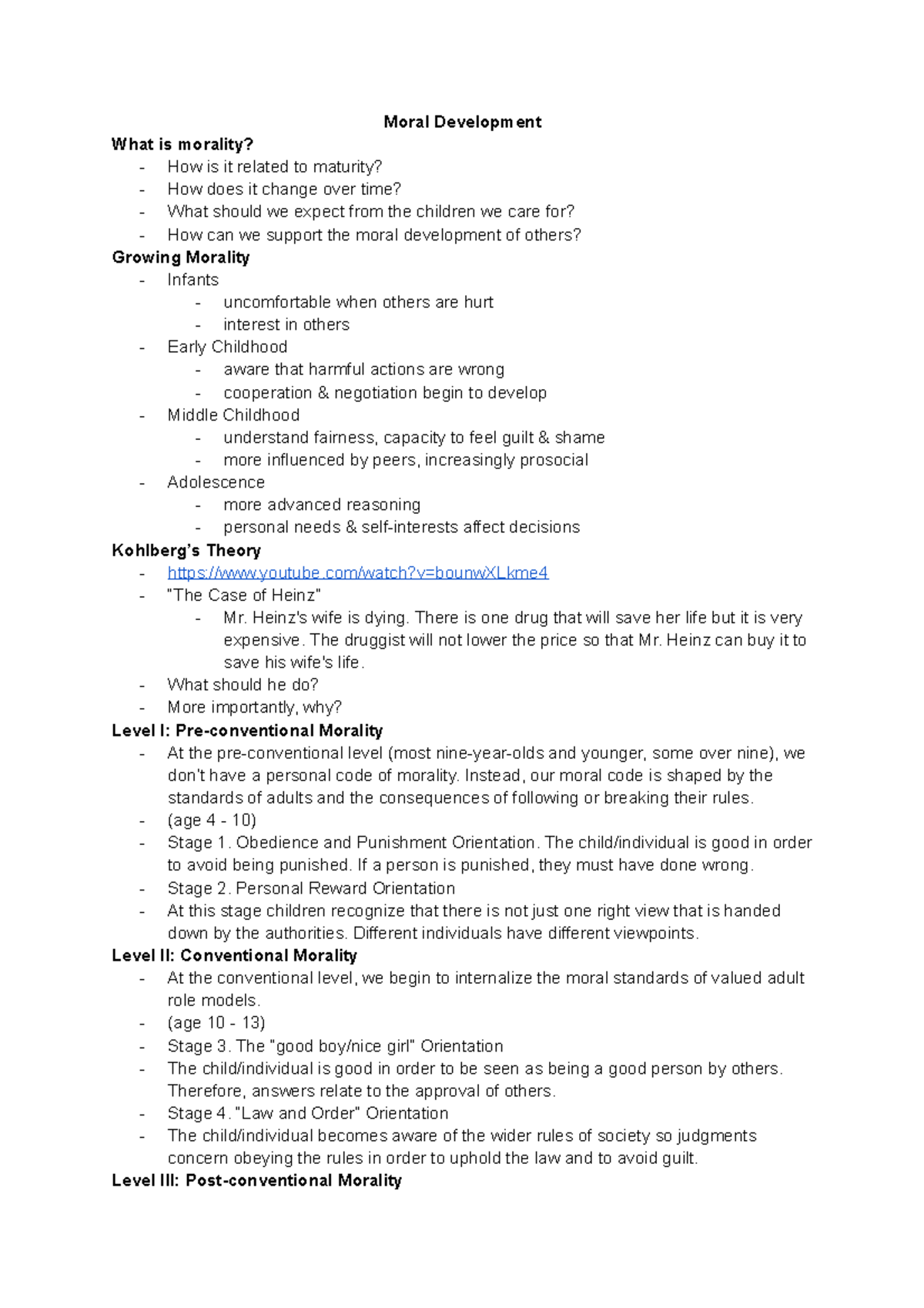 Week eight - NOTES - Moral Development What is morality? How is it ...