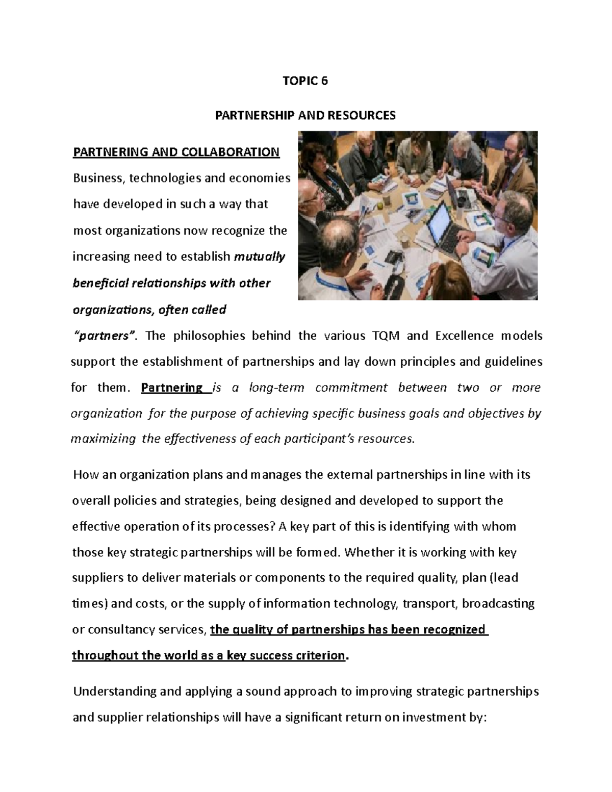 Partnership AND Resources - TOPIC 6 PARTNERSHIP AND RESOURCES ...