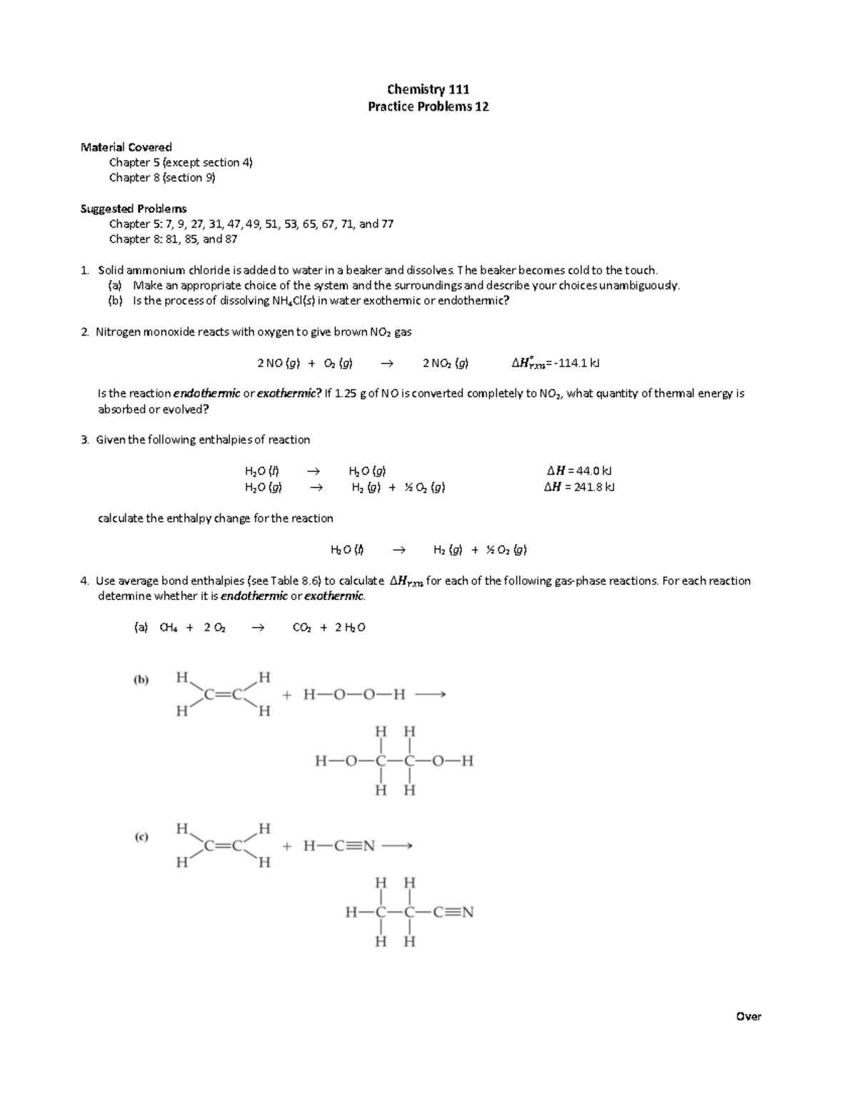 Practice Problems 1 - Chemistry 111 Practice Problems 12 Material ...