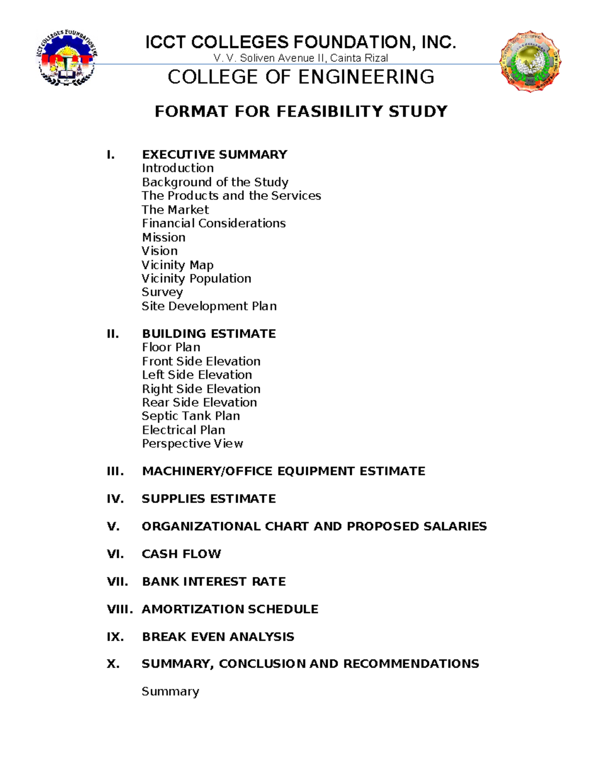 Format- Feasibility- Study - ICCT COLLEGES FOUNDATION, INC. V. V ...