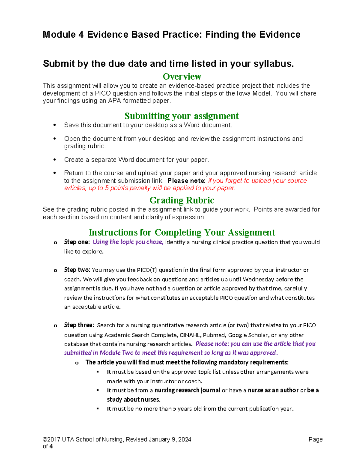 Finding the Evidence Paper Instructions v11 - Module 4 Evidence Based ...