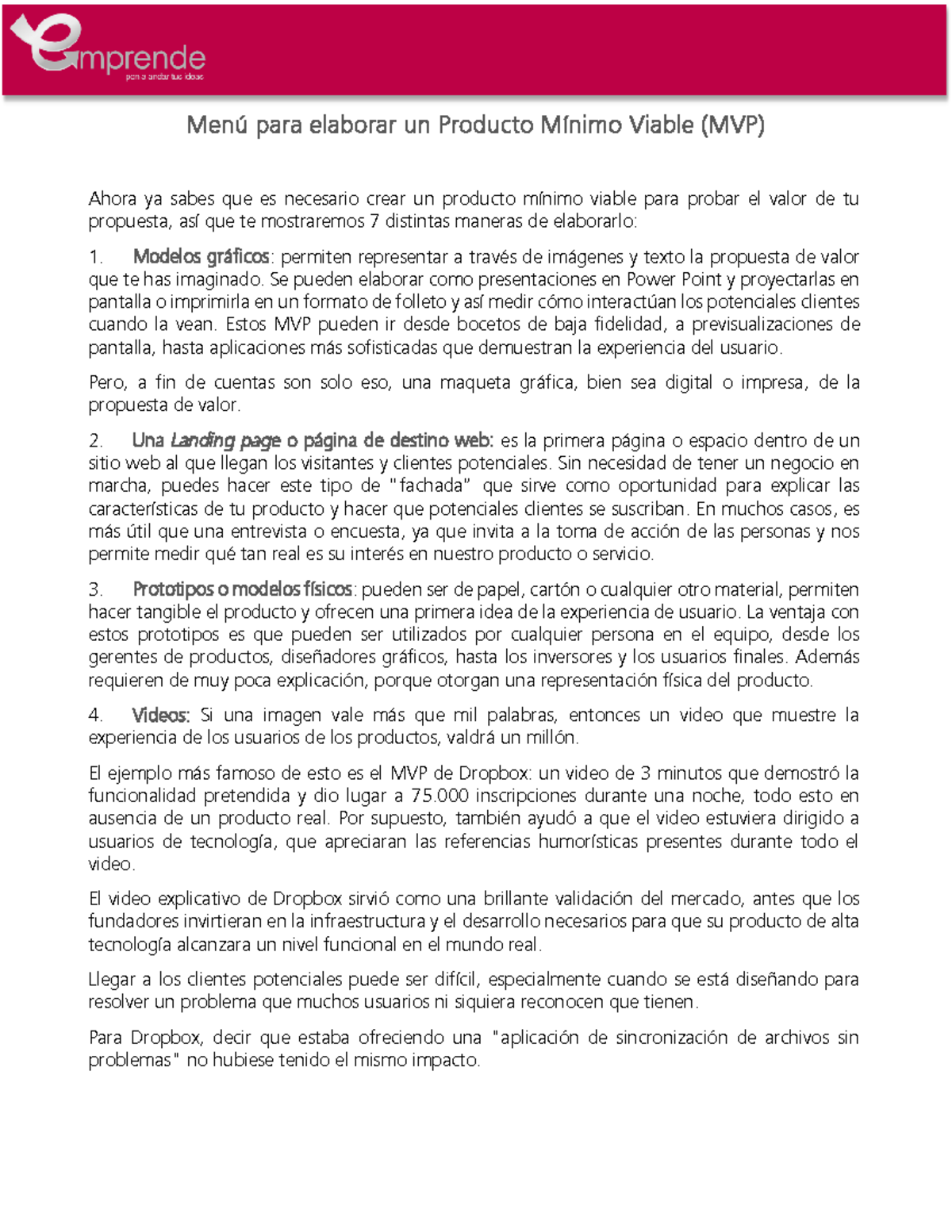 5. Productos M+¡nimos Viables - Menú para elaborar un Producto Mínimo ...