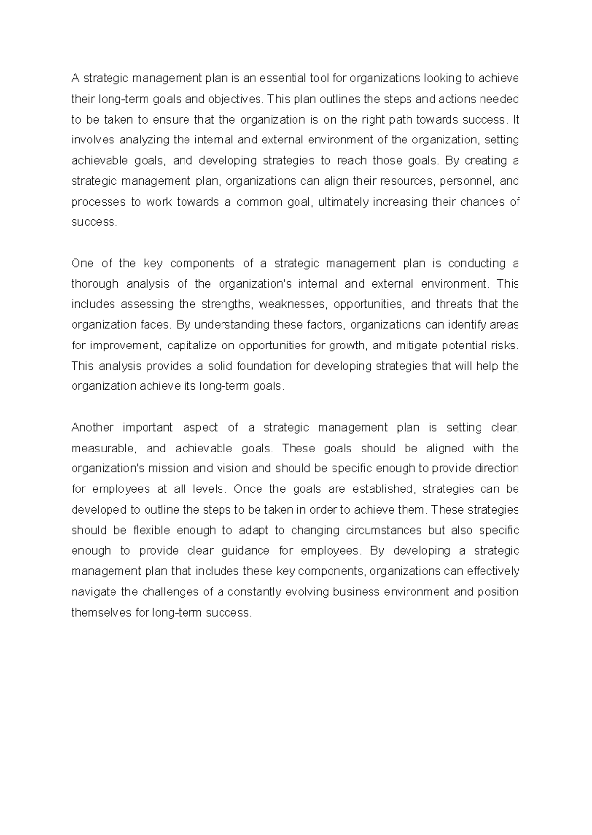 Strategic management plan - This plan outlines the steps and actions ...