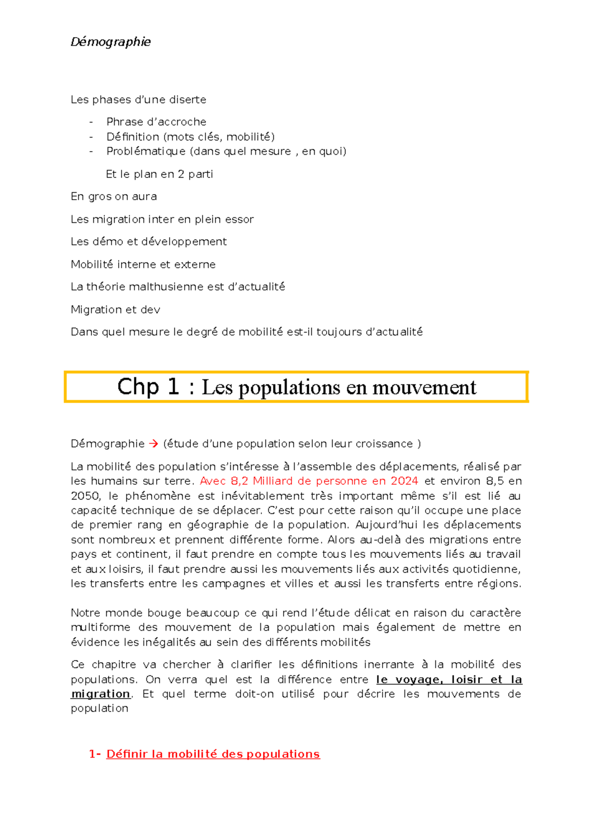 Démographie - Préparation examens - Les phases d’une diserte - Phrase d ...