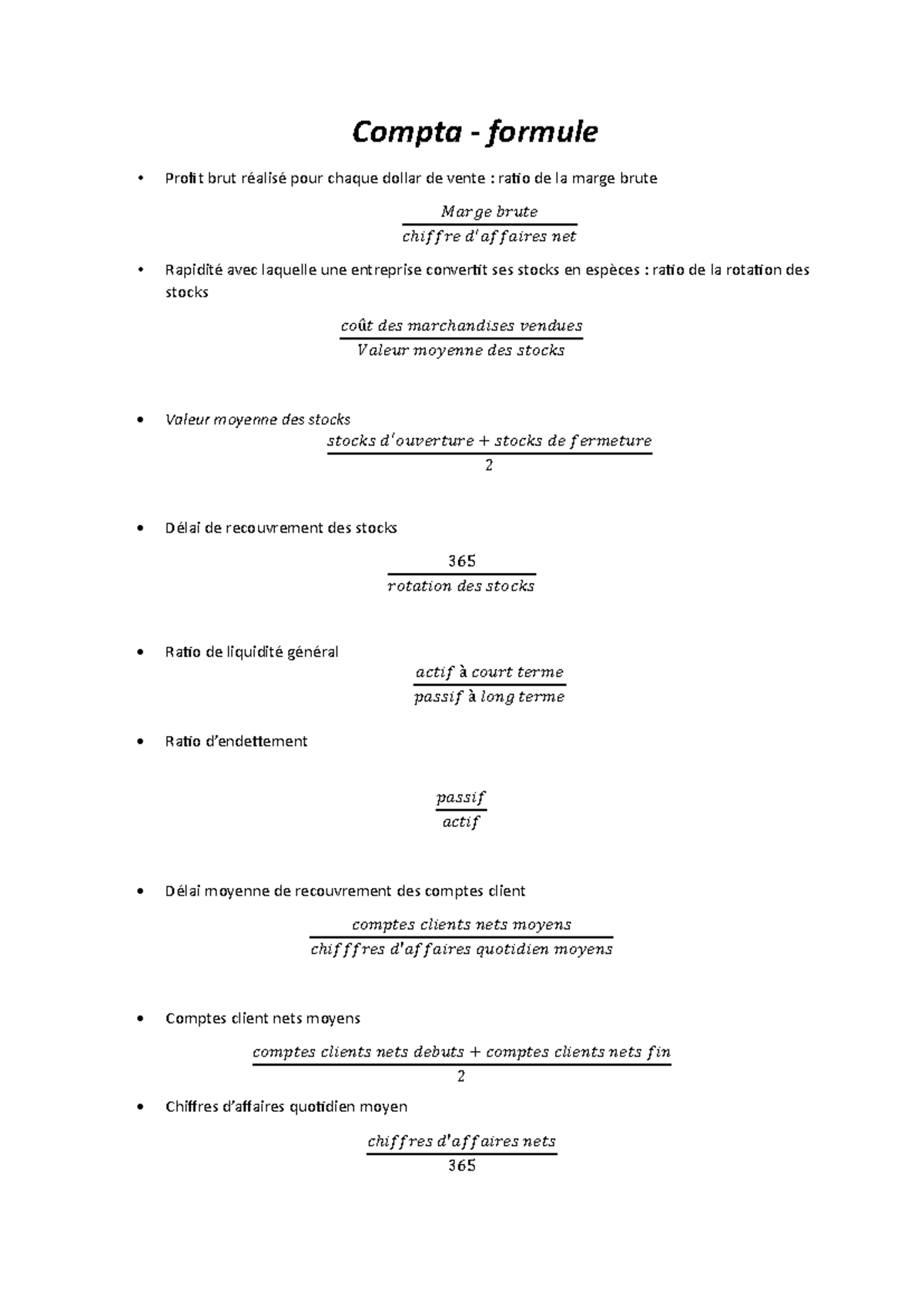 Formule comptabilité - NOTE FINALES - Compta - formule Profit brut ...