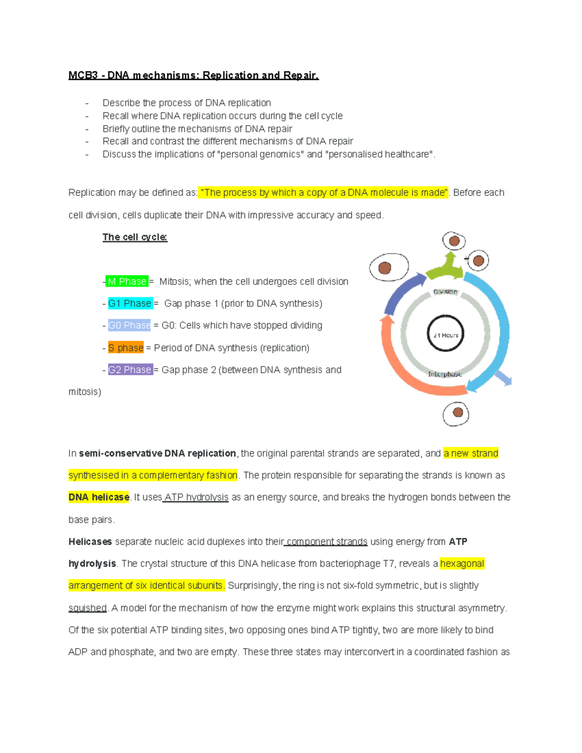 MCB3 - DNA mechanisms Replication and Repair - Describe the process of ...