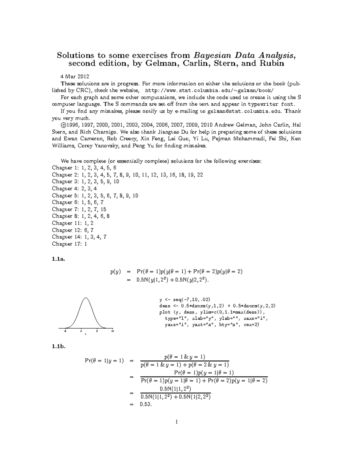 Solutions 2 - nalkscnsak, - Solutions to some exercises from Bayesian Data Analysis, second ...