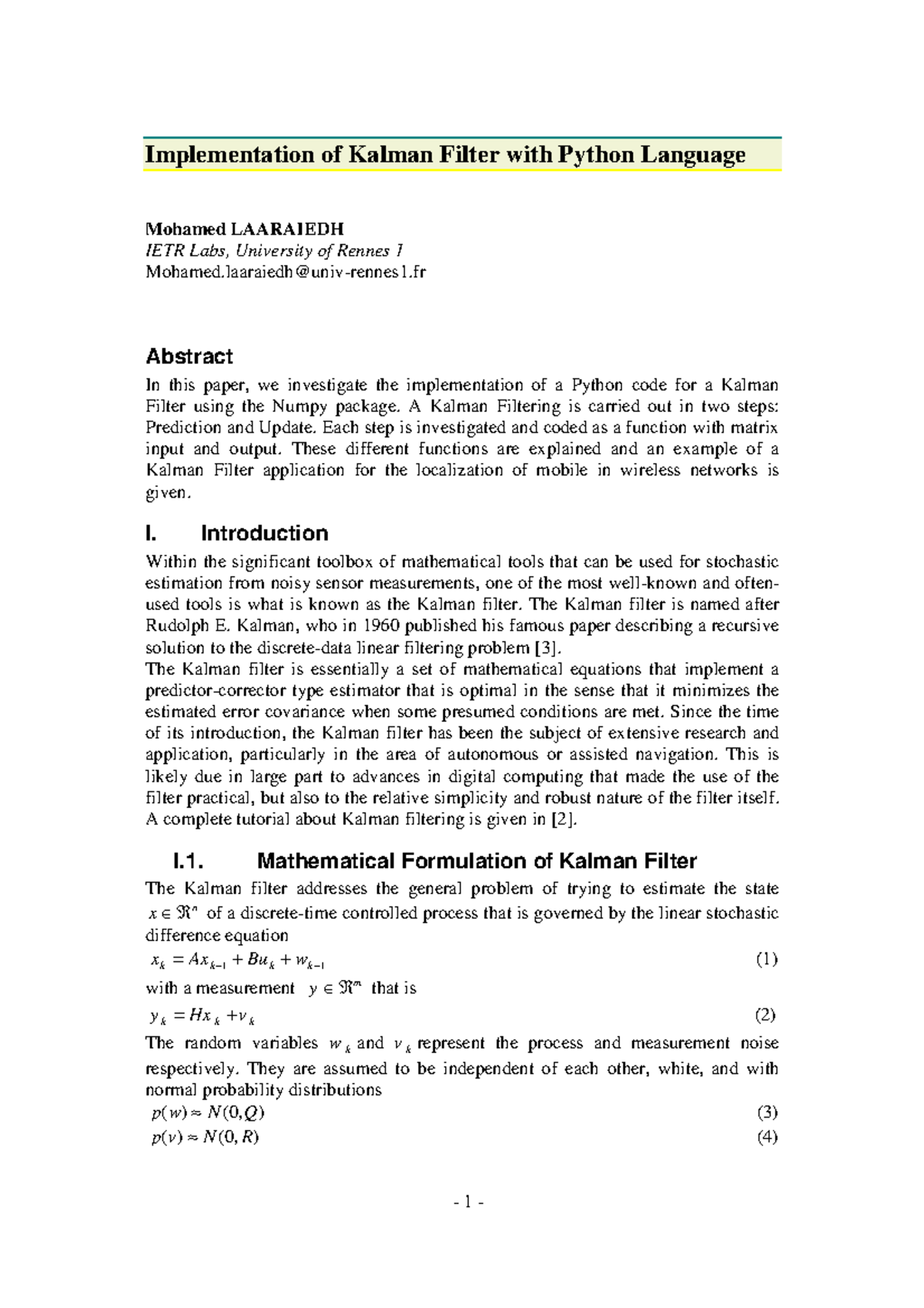 Kalmer - practice material - Implementation of Kalman Filter with ...