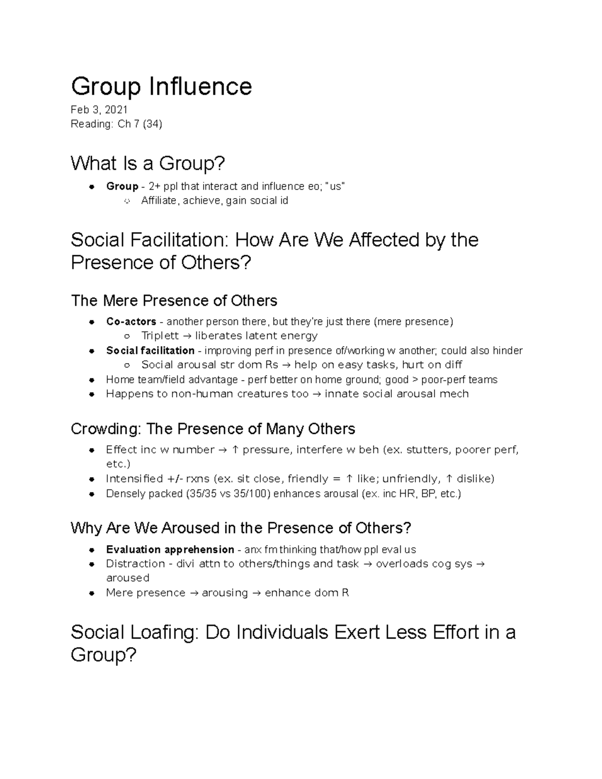 Group Influence - Group Influence Feb 3, 2021 Reading: Ch 7 (34) What ...