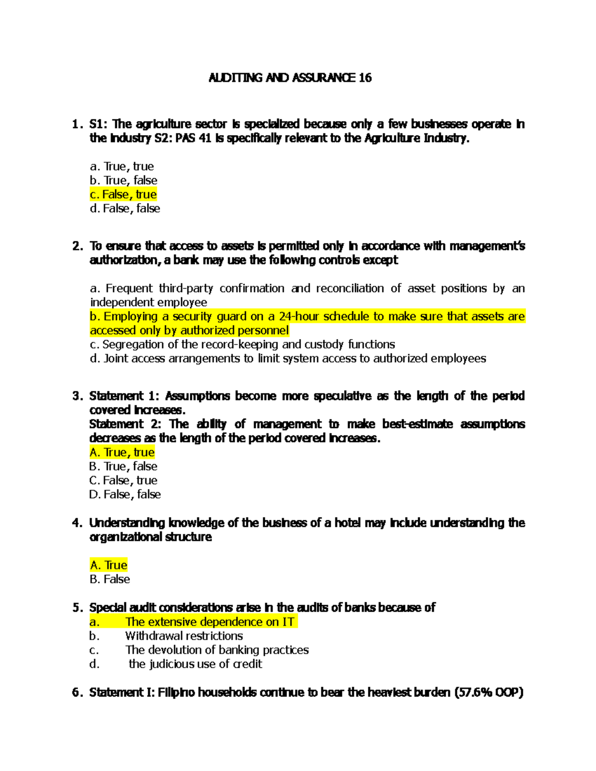 Auditing AND Assurance 16 - AUDITING AND ASSURANCE 16 S1: The ...