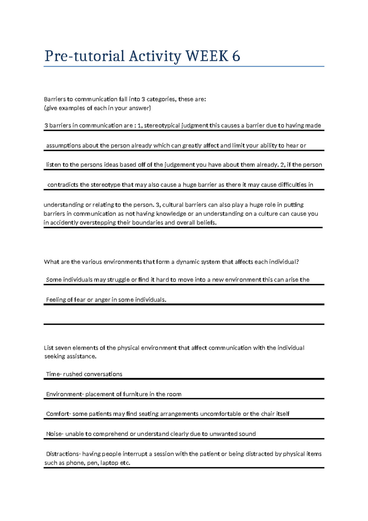 Communication In Health Tutorial 4 - Pre-tutorial Activity WEEK 6 Barriers to communication fall ...