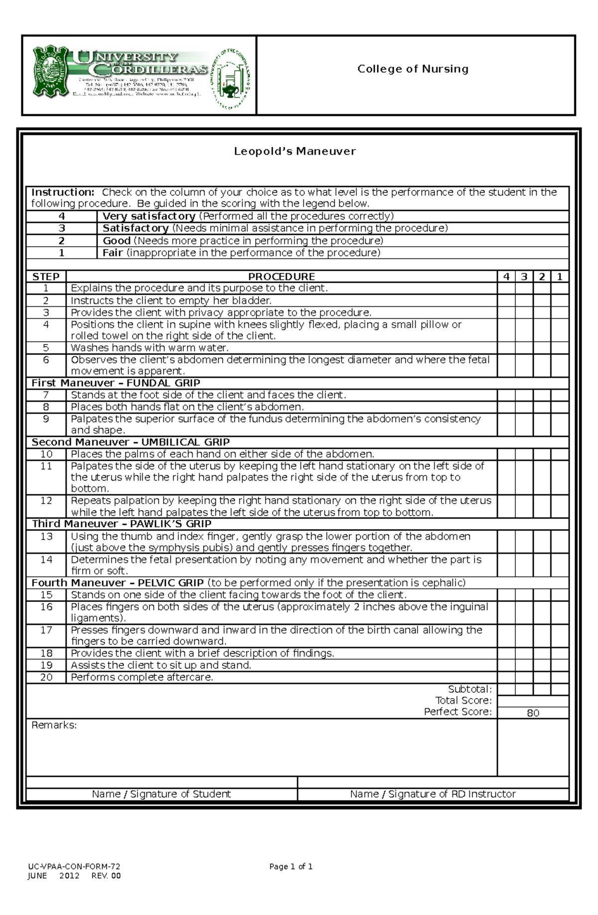 72 Form leopolds maneuver - College of Nursing Leopold’s Maneuver UC ...