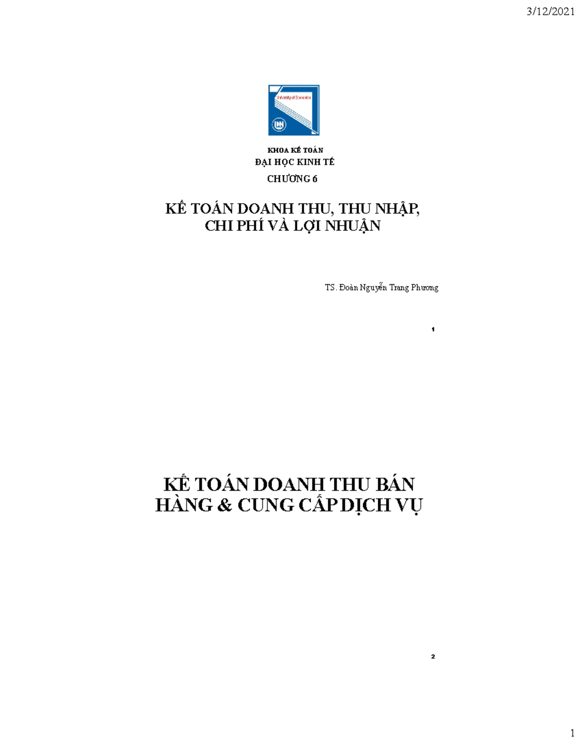Chuong 6 - KE TOAN CHI PHI Doanh THU THU NHAP 4students - 1 CHƯƠNG 6 KẾ TOÁN DOANH THU, THU NHẬP ...