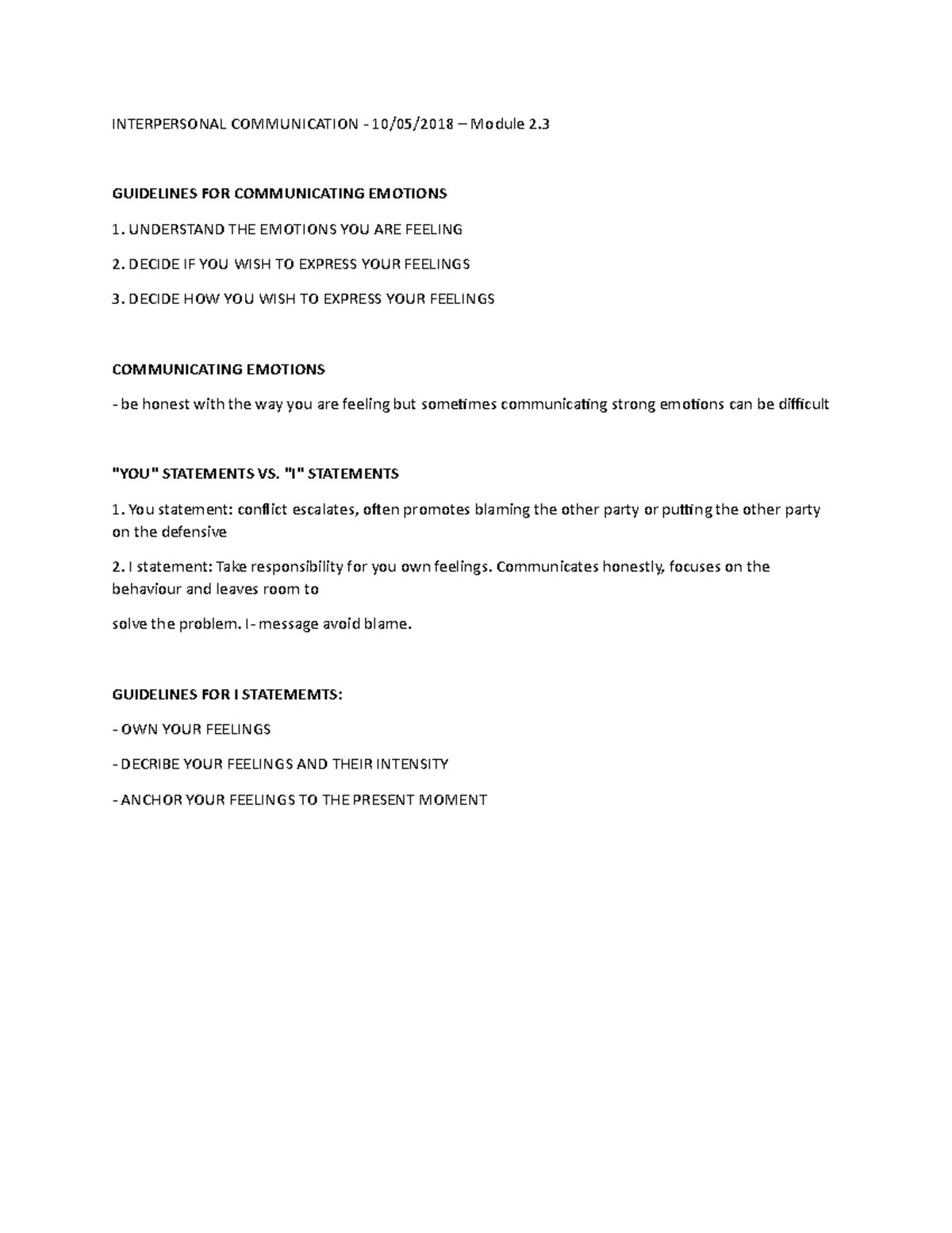 Module 2 - Lecture notes 3 - INTERPERSONAL COMMUNICATION Module 2 ...