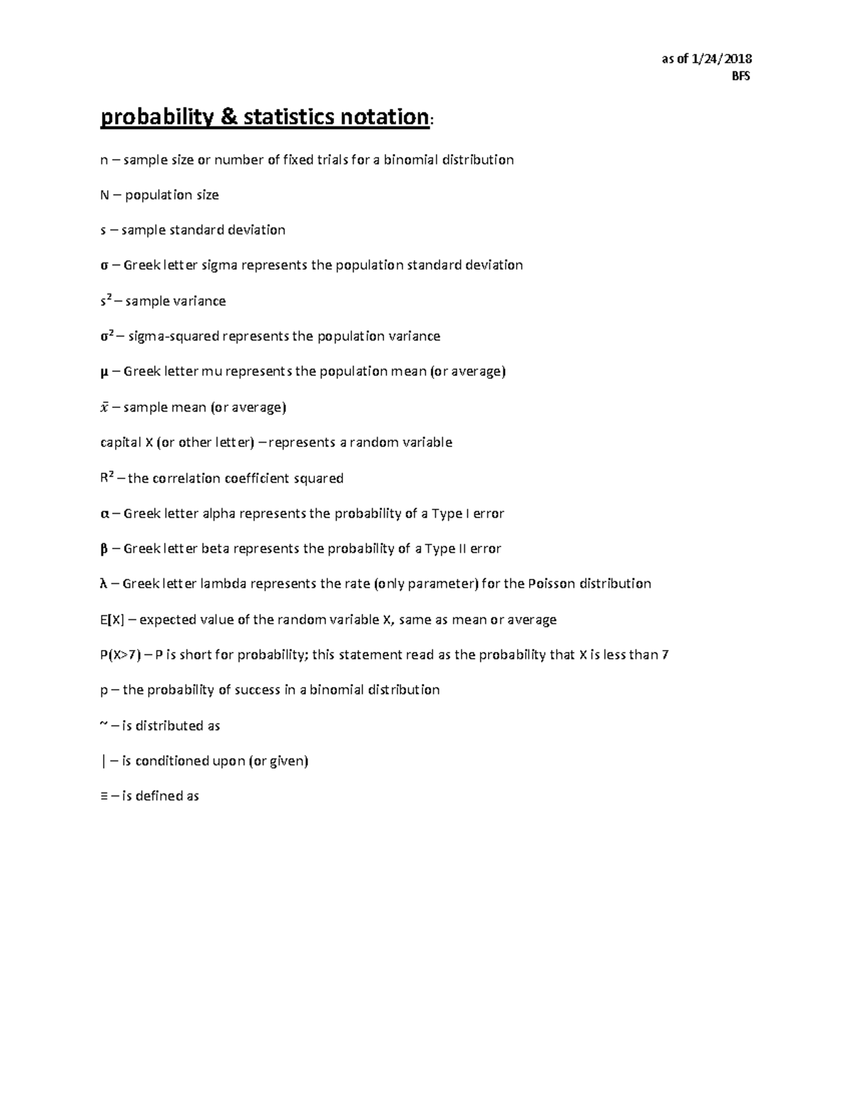 Statistics notation - as of 1/24/2018 BFS probability & statistics ...