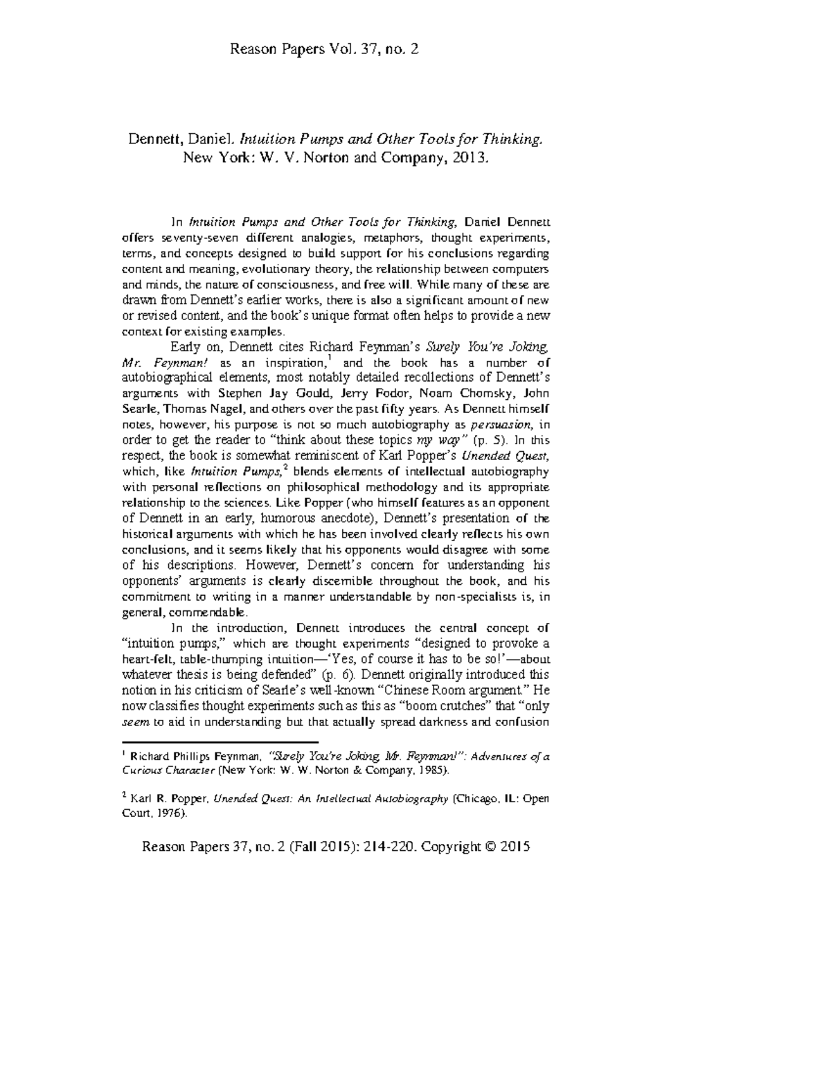 Philosophy Paper Philosophy Paper - Reason Papers 37, no. 2 (Fall 2015 ...