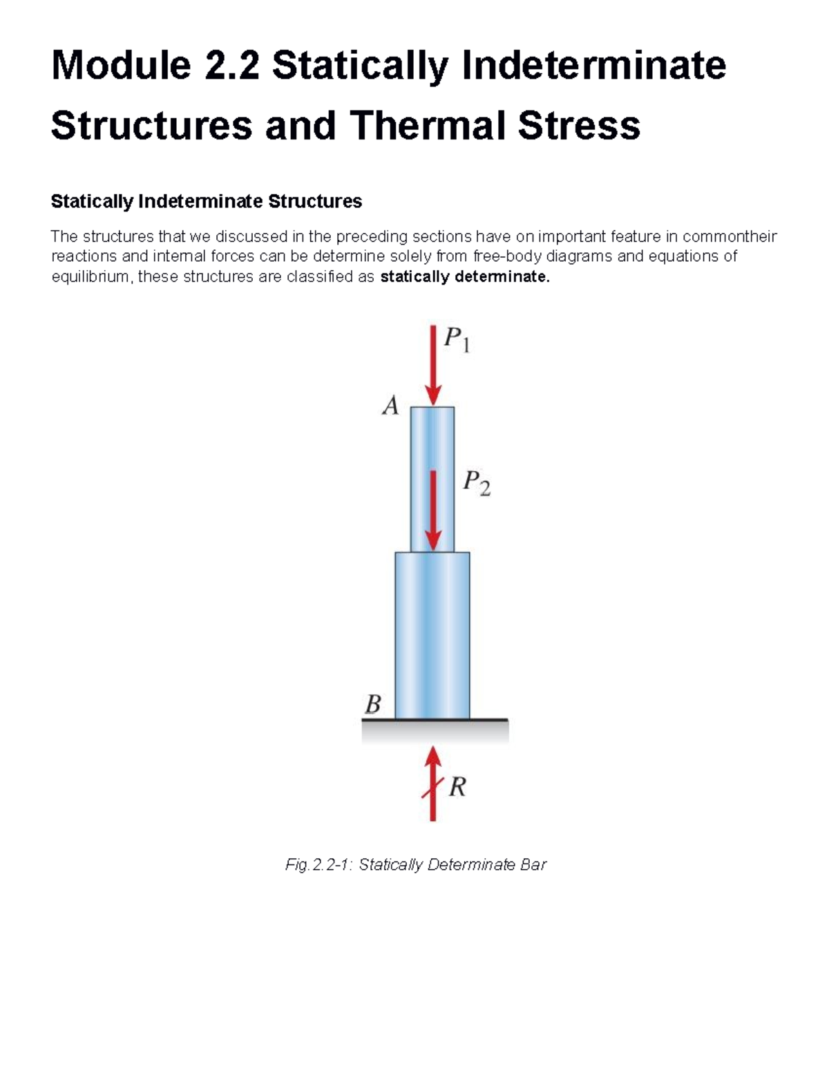 Module 2.2 Statically Indeterminate Structures and Thermal Stress CE ...