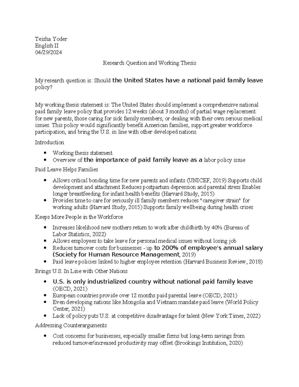 Reflection thesis - Teisha Yoder English II 04/29/ Research Question ...