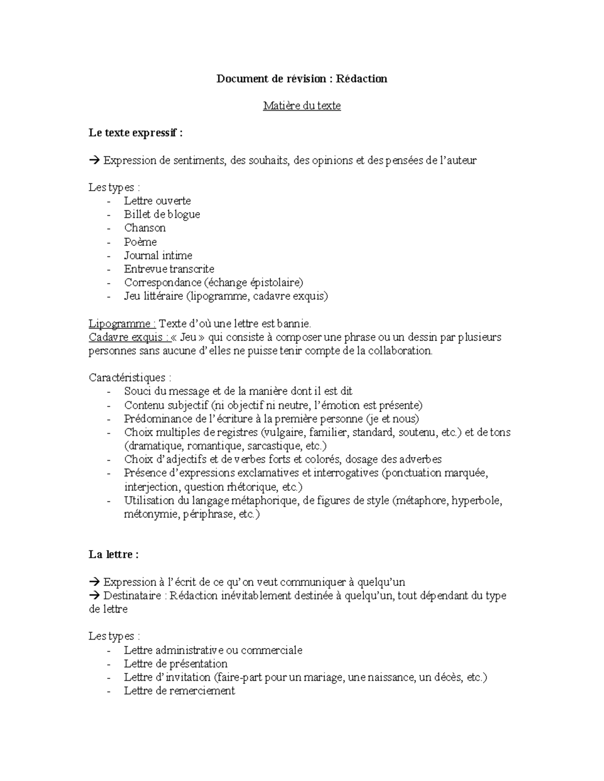 Exercices révision rédaction - Document de révision : Rédaction Matière ...