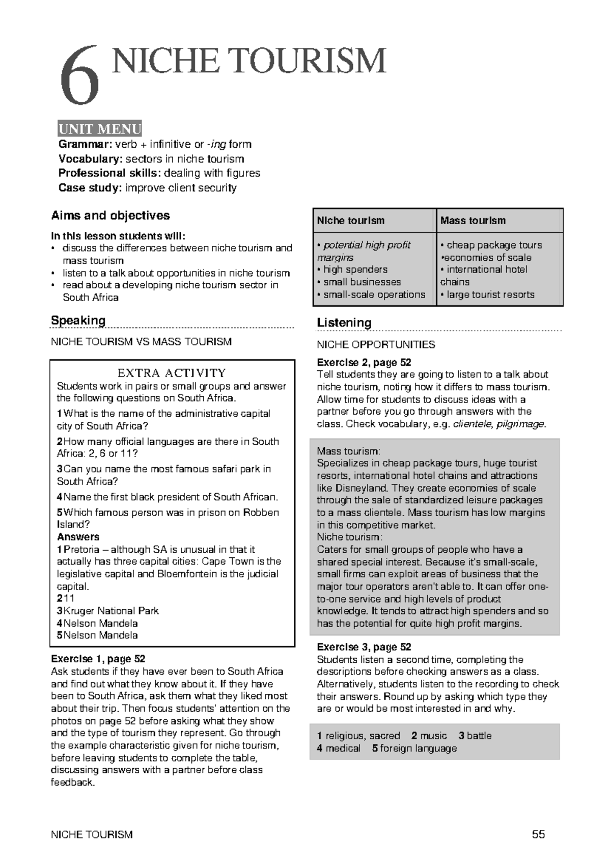 International tourism 6 - 6 NICHE TOURISM UNIT MENU Grammar: verb ...