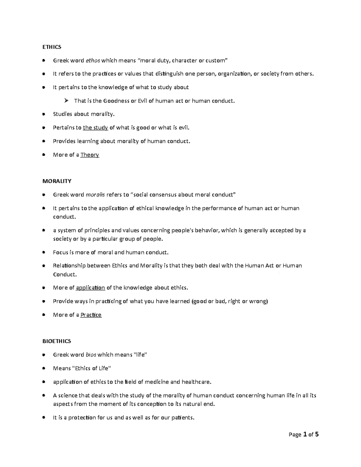 Health-care-ethics-bsn2-notes compress - ETHICS Greek word ethos which ...