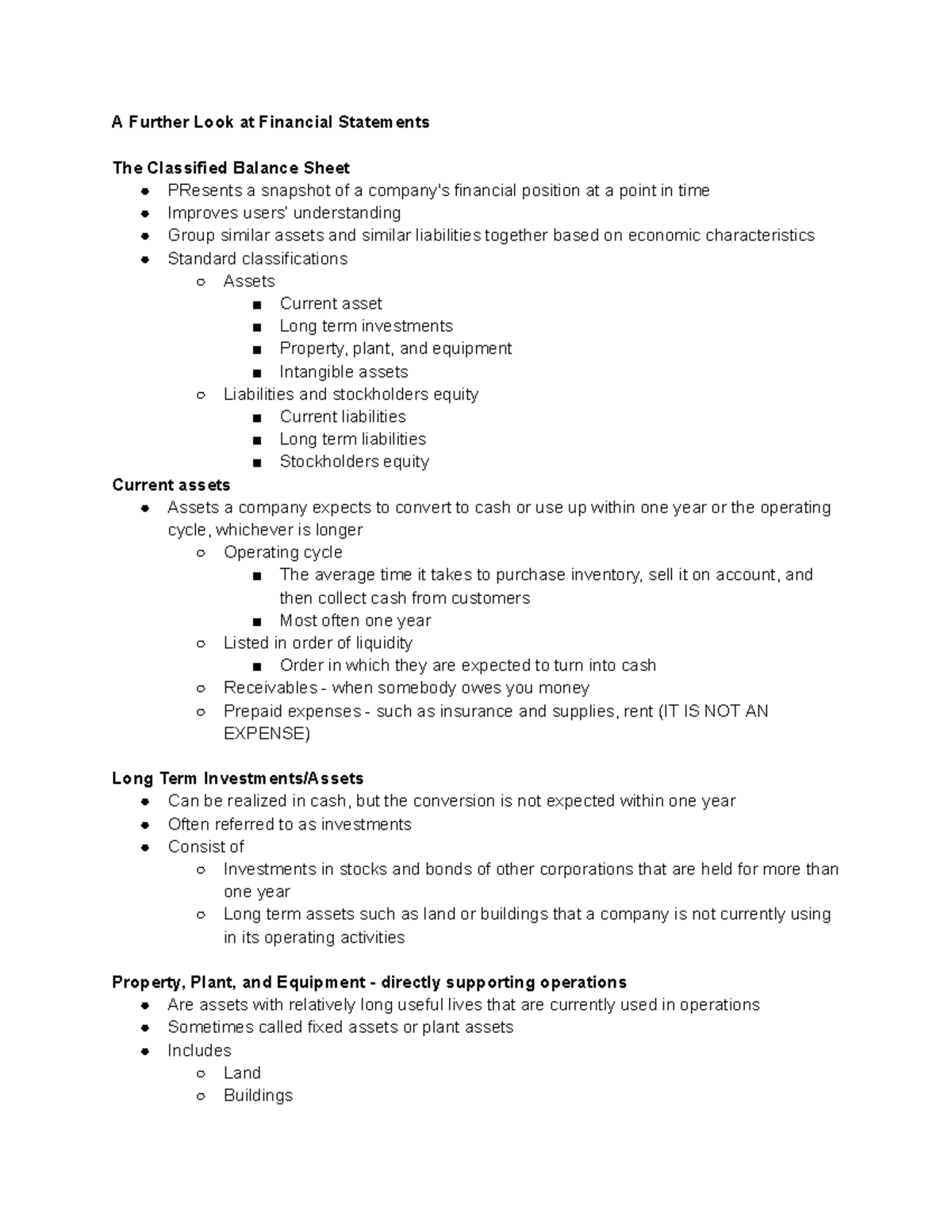Chapter 2 Notes - A Further Look at Financial Statements The Classified ...