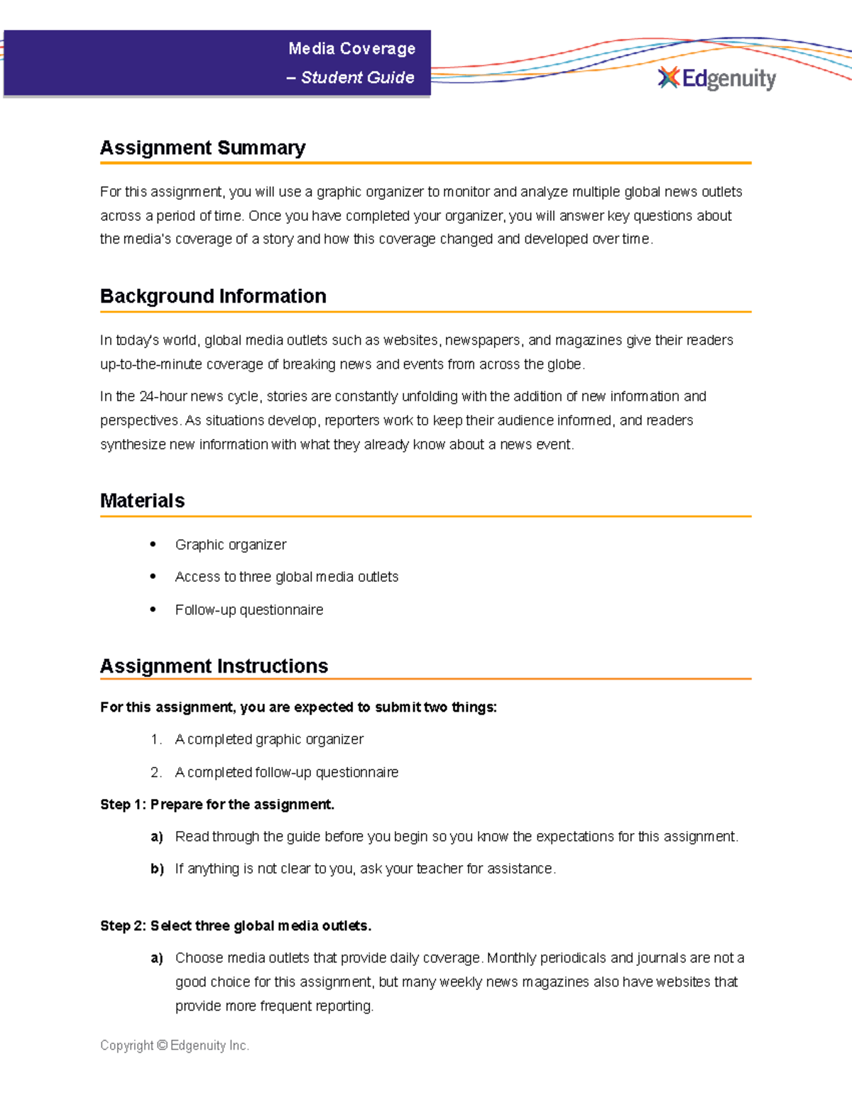 Project-Media Coverage-student guide - Assignment Summary For this ...
