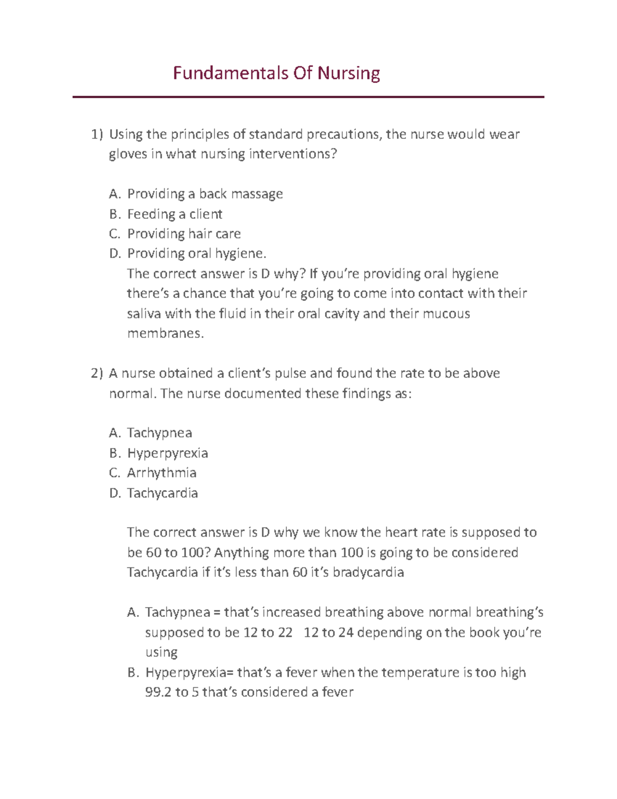 Fundamentals Of Nursing - Fundamentals Of Nursing Using the principles ...