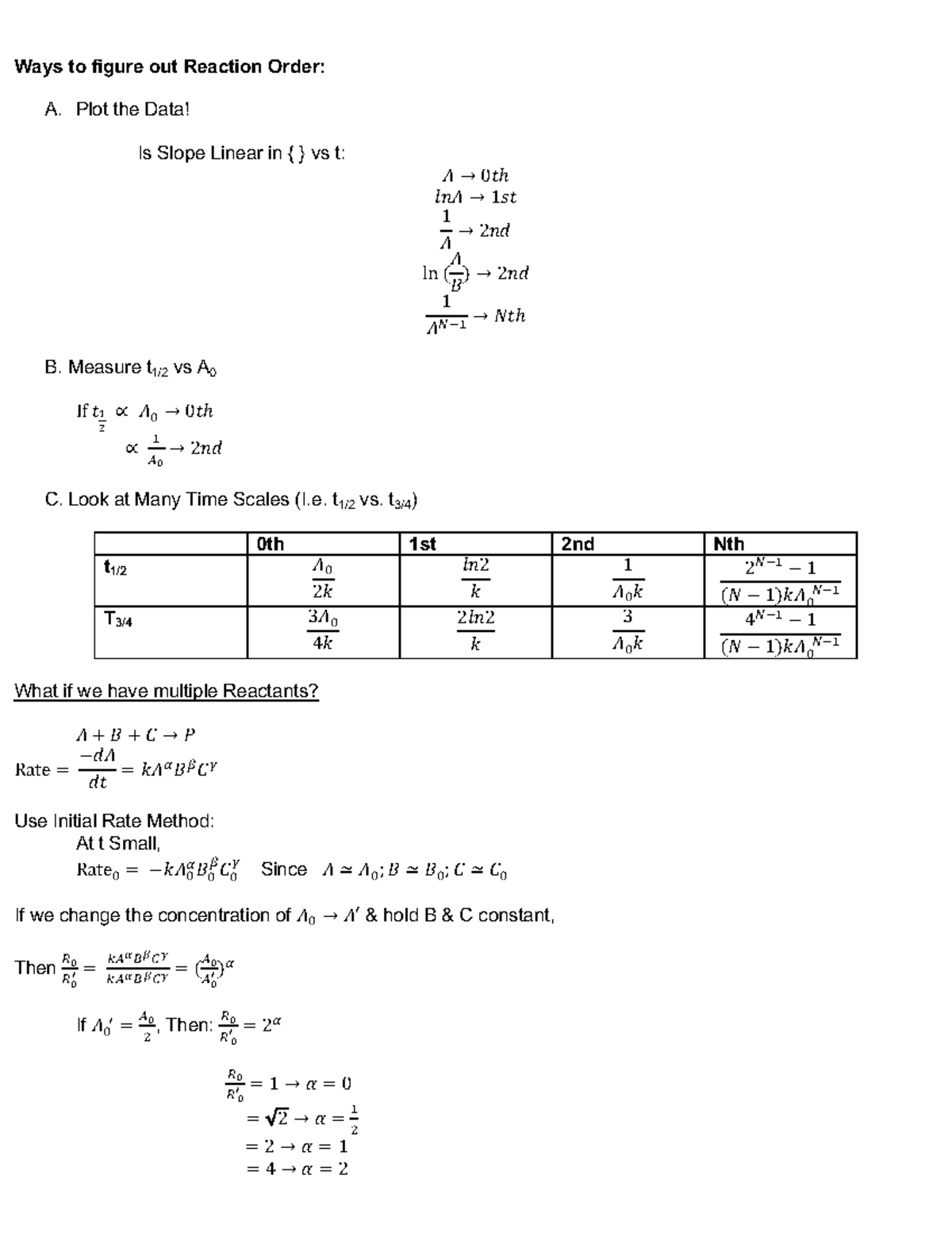 KINETICS SUMMARY NOTES PART 2 - Ways to figure out Reaction Order: A ...