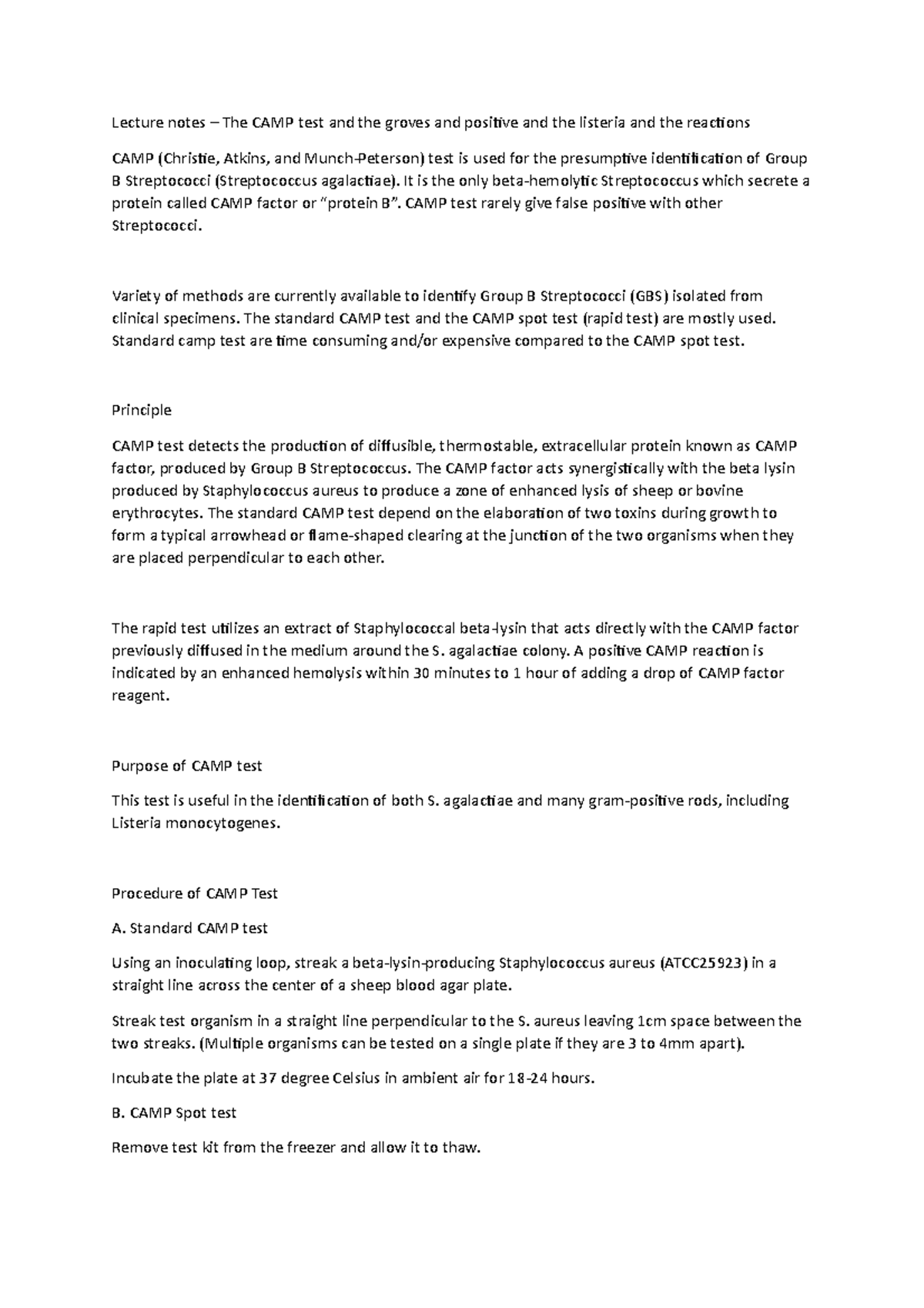 Lecture notes – The CAMP test and the groves and positive and the ...