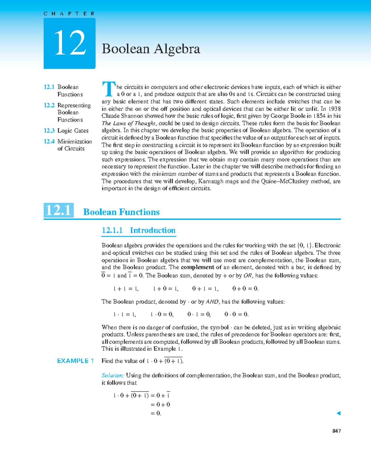 Discrete Mathematics Chapter 12 1 Boolean Algebra - 12 C H A P T E R ...
