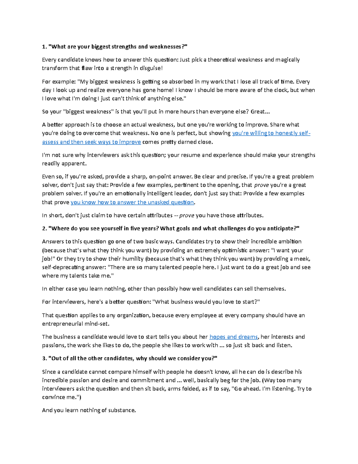 23 Sample Questions with limited answers (2) (3) - 1. "What are your ...