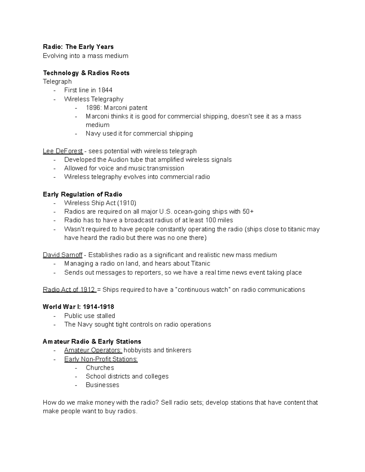 MIS Radio and TV - Lecture notes! - Radio: The Early Years Evolving ...