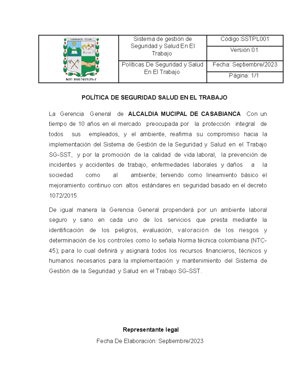 5 - ddt - Sistema de gestión de Seguridad y Salud En El Trabajo Código ...
