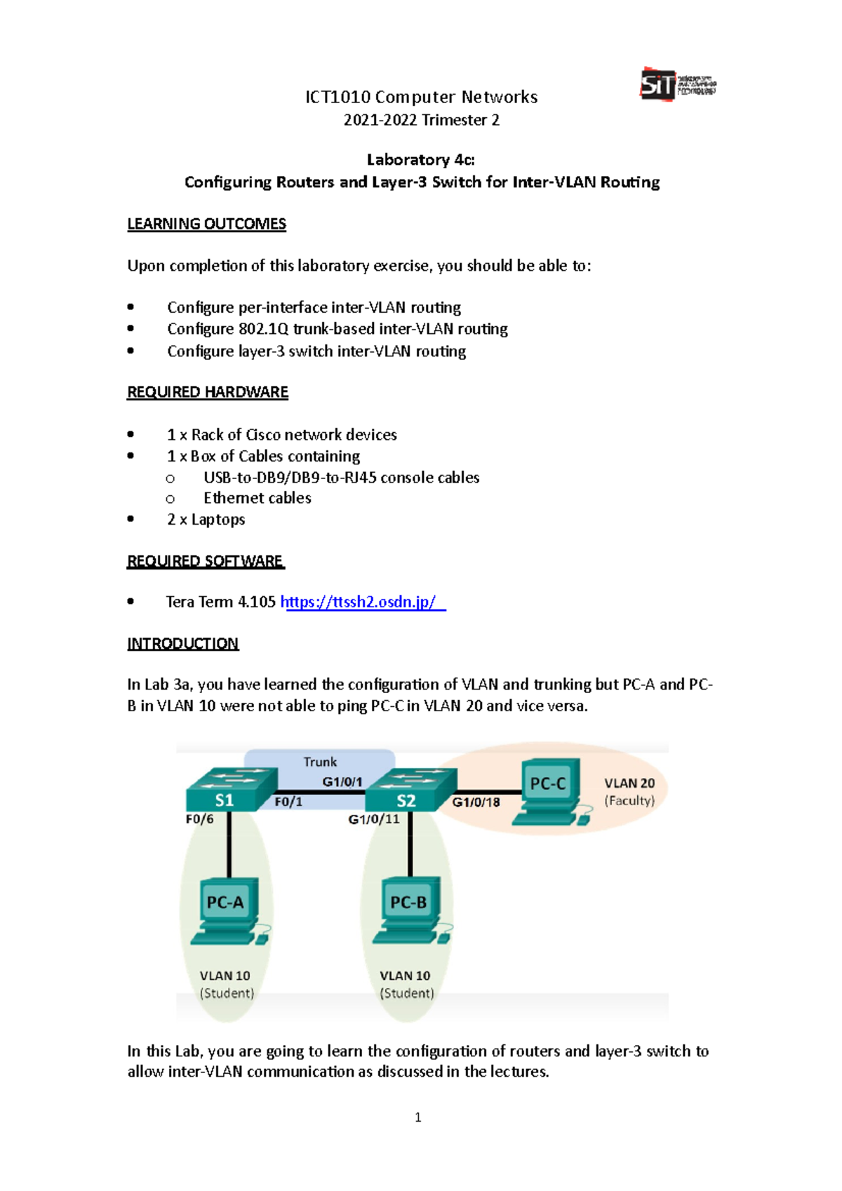 Lab4c - Configuring Inter-VLAN Routing - 2021-2022 Trimester 2 ...