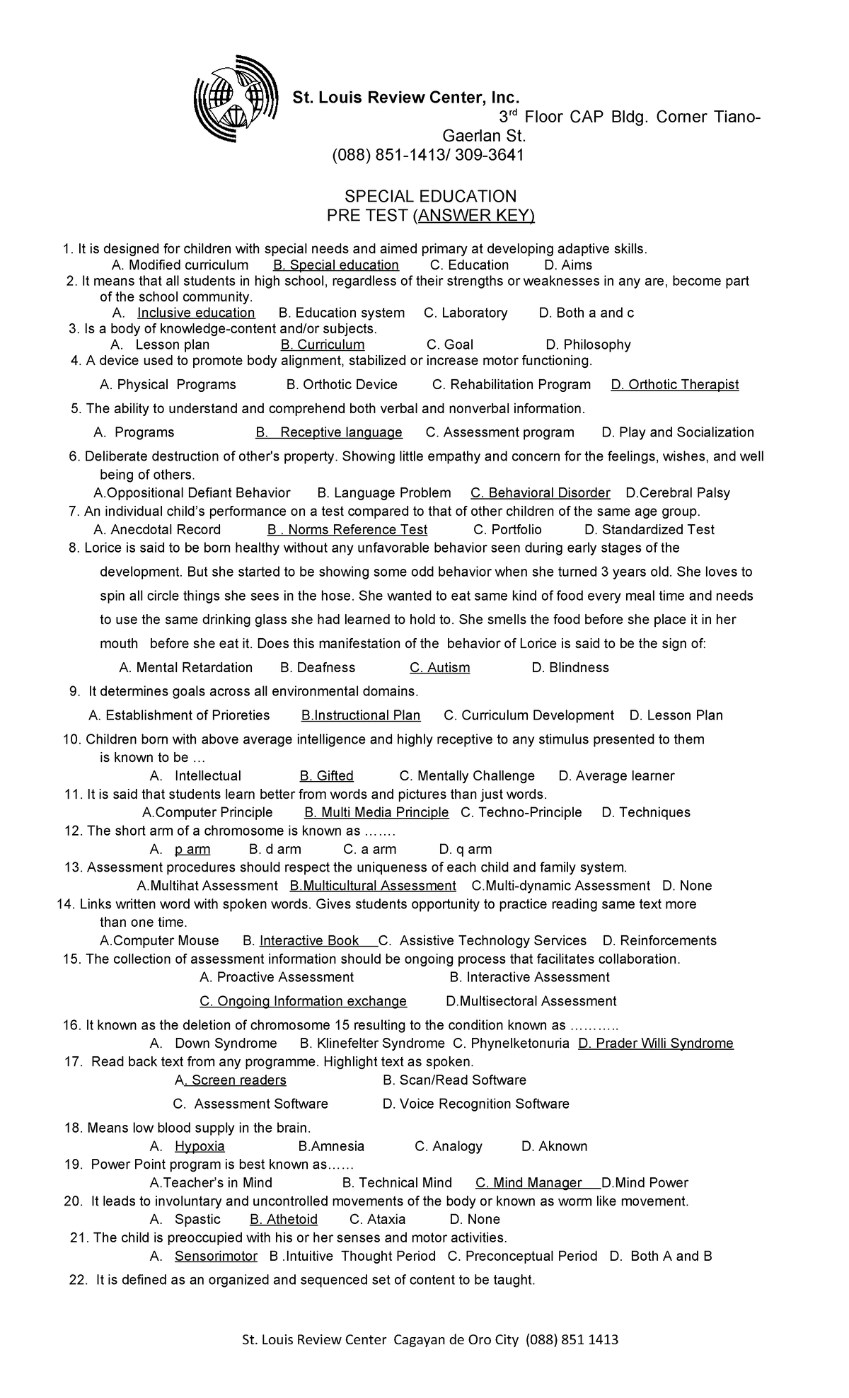 Sample LET Items for Special Education - St. Louis Review Center, Inc ...