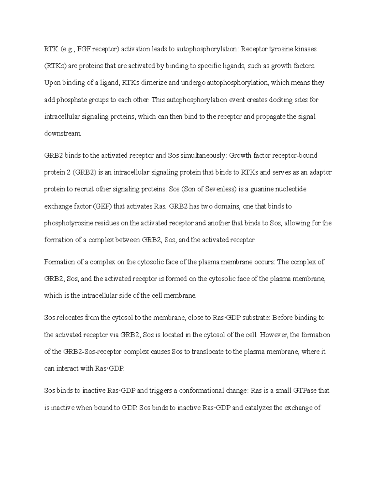 Bio1 - notes - RTK (e., FGF receptor) activation leads to ...